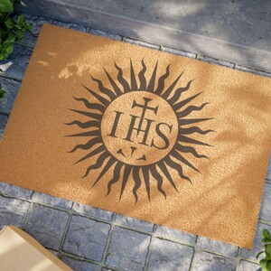 Jesuit Emblem Doormat, Front Porch Decor, Home Entrance Mat, Catholic ...