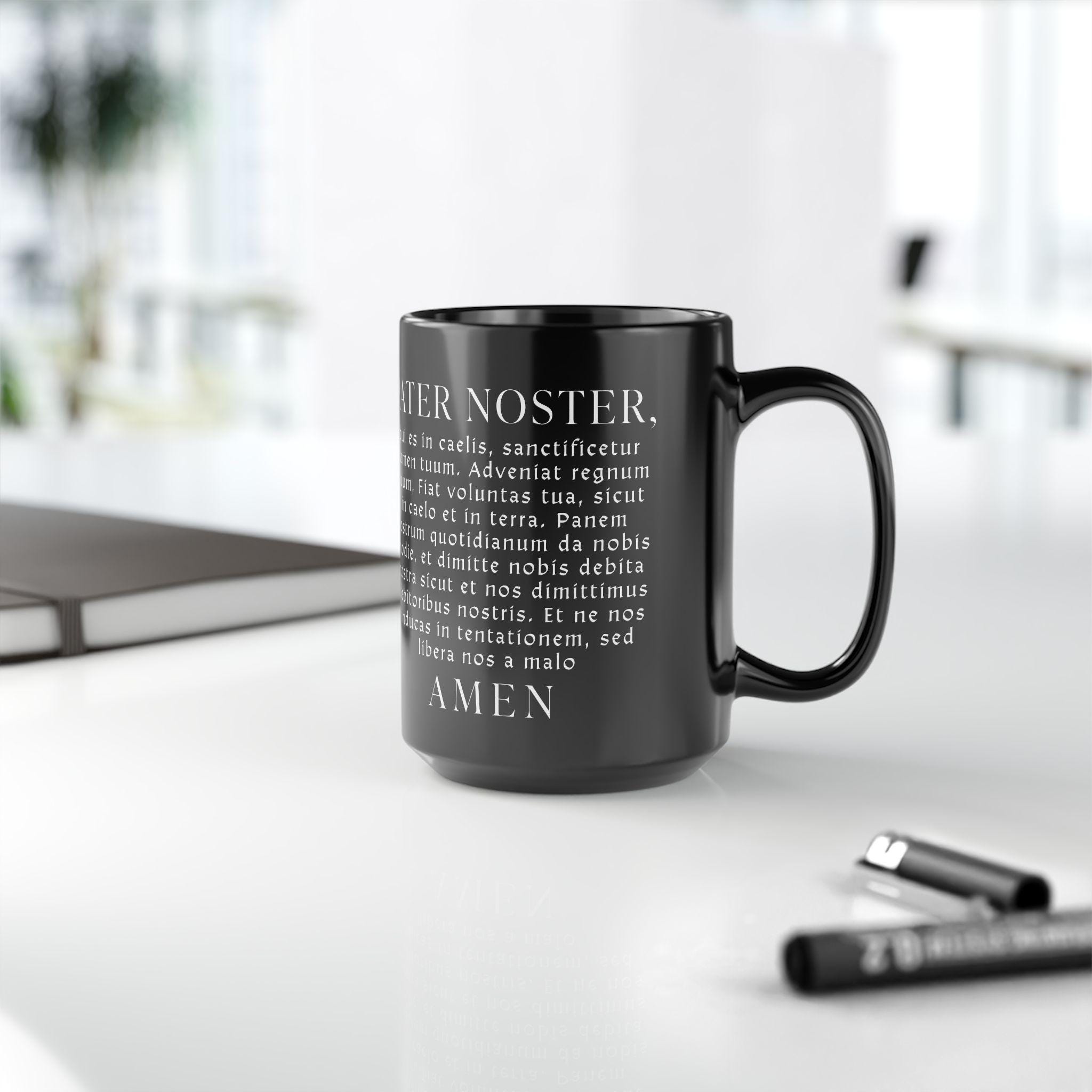 Pater Noster Our Father, Black Mug English, Latin, Prayers, Pray ...