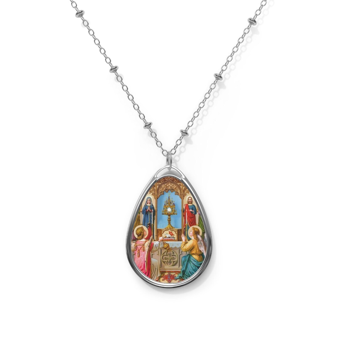 Eucharist in Monstrance With Angels in Adoration Oval Necklace ...