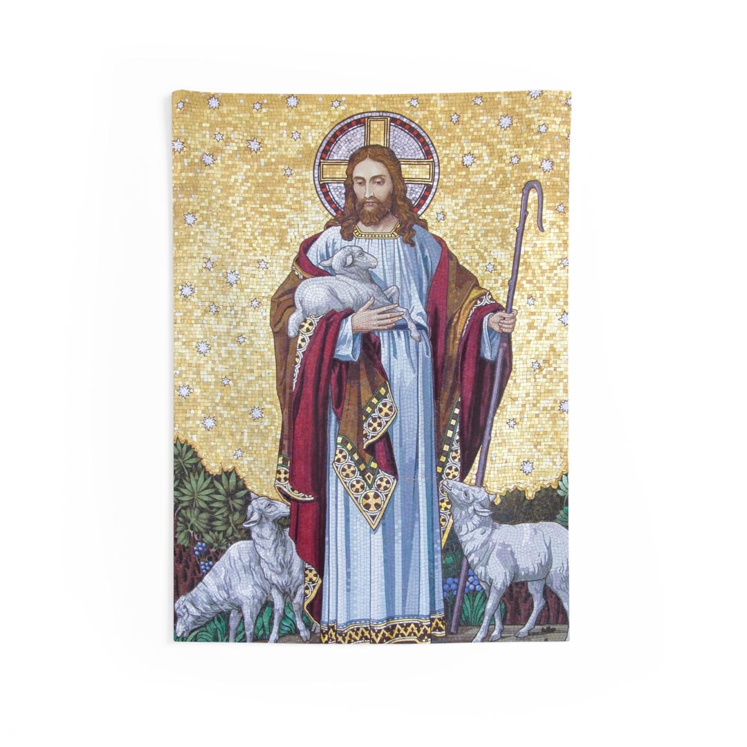 Christ the Good Shepherd Indoor Wall Tapestry, Traditional, Catholic ...