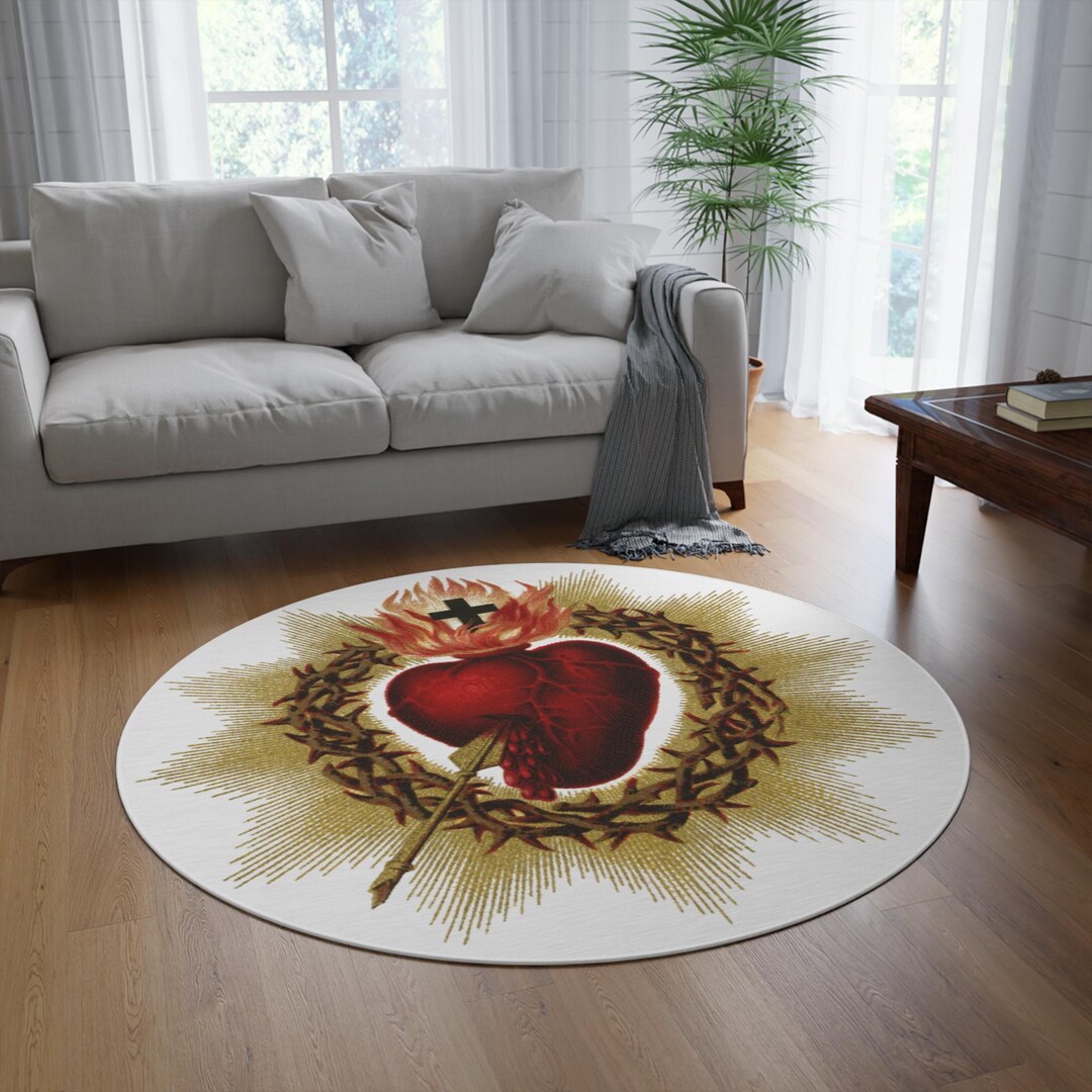 Sacred Heart of Jesus Elegant Round Rug, Home Decor, Reclaim the Month ...