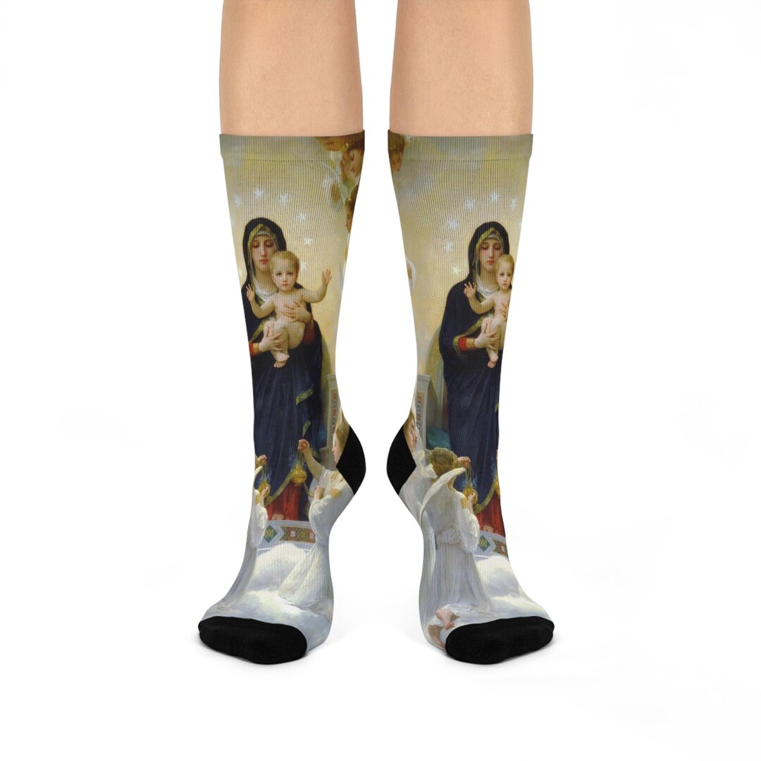 Virgin Mary With Angels Comfort Cushioned Crew Socks, Unique Gift ...