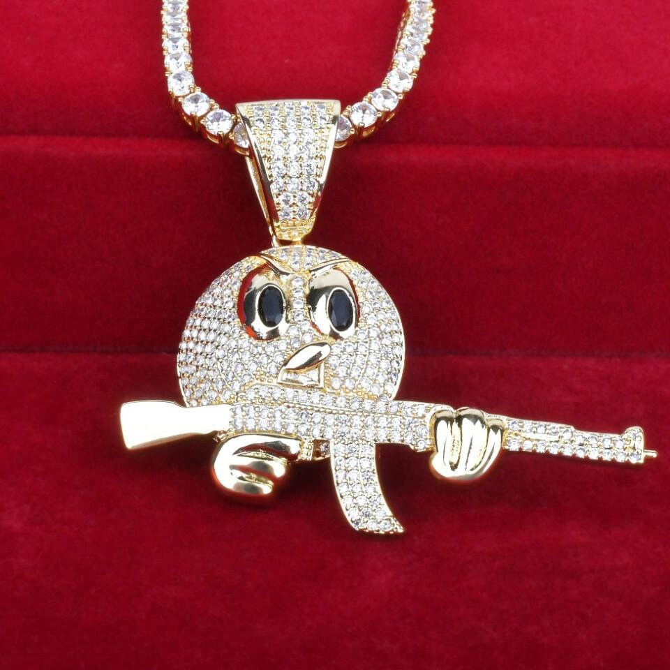 Angry Emoji With AK47 Rifle Pendant on a Chain - Etsy