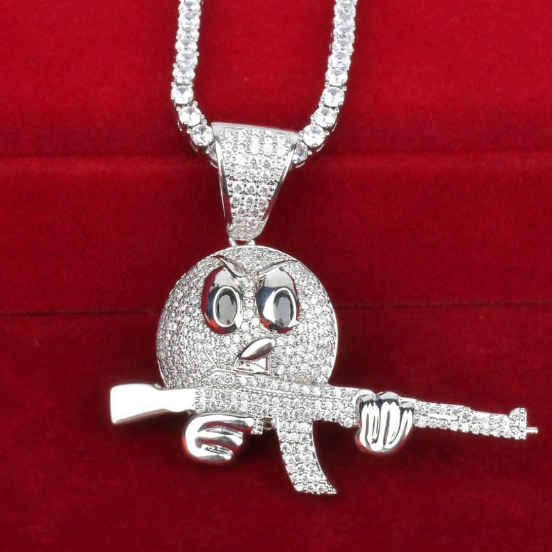 Angry Emoji With AK47 Rifle Pendant on a Chain - Etsy