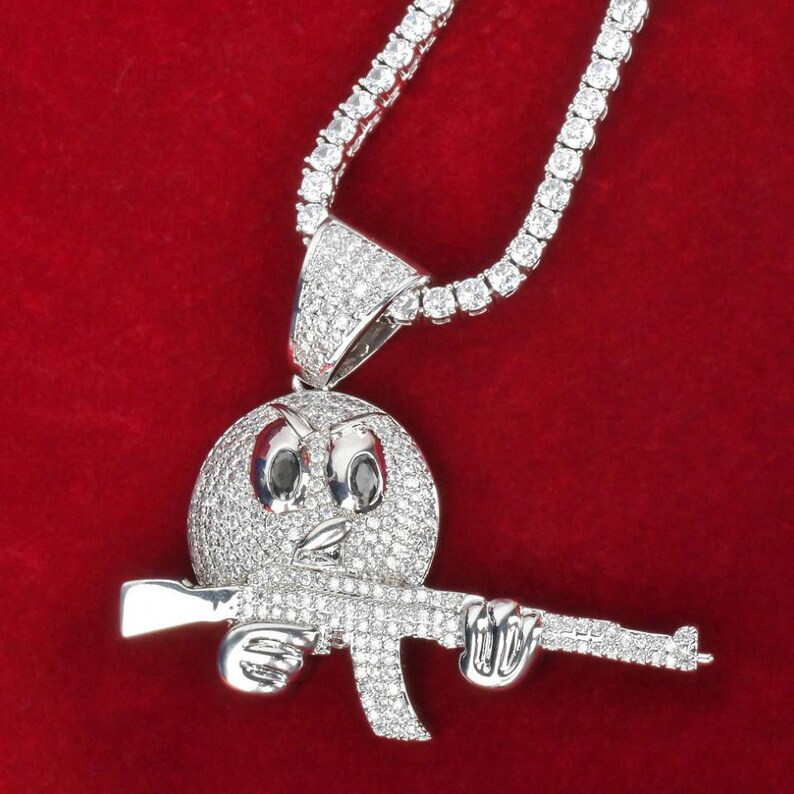 Angry Emoji With AK47 Rifle Pendant on a Chain - Etsy
