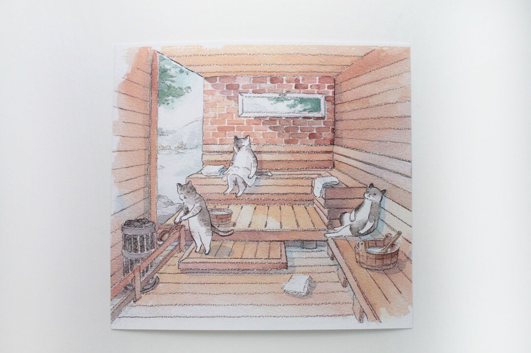 Watercolor Cats Print: Sauna - Etsy