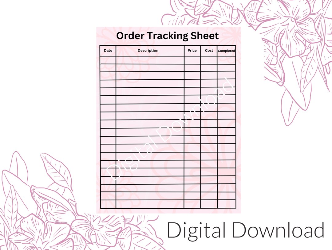 Order Tracking Sheet Digital Download - Etsy