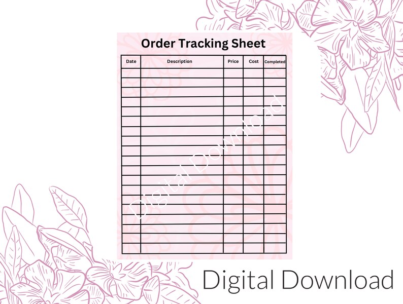 Order Tracking Sheet Digital Download - Etsy