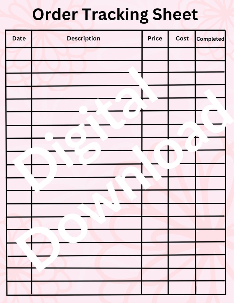 Order Tracking Sheet Digital Download - Etsy