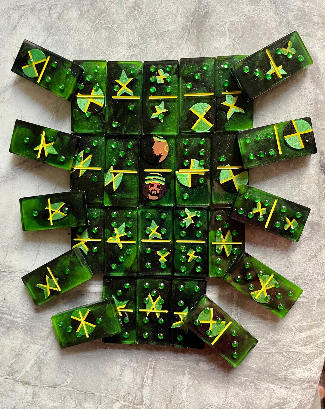 Jamaica Dominoes Set. Handcrafted + Handpainted in Black and Green ...