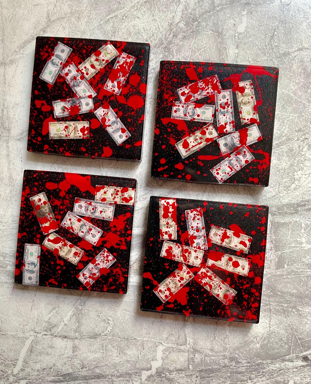 Custom Square Tile Set in Blood Money Theme. Halloween/home Art Decor ...