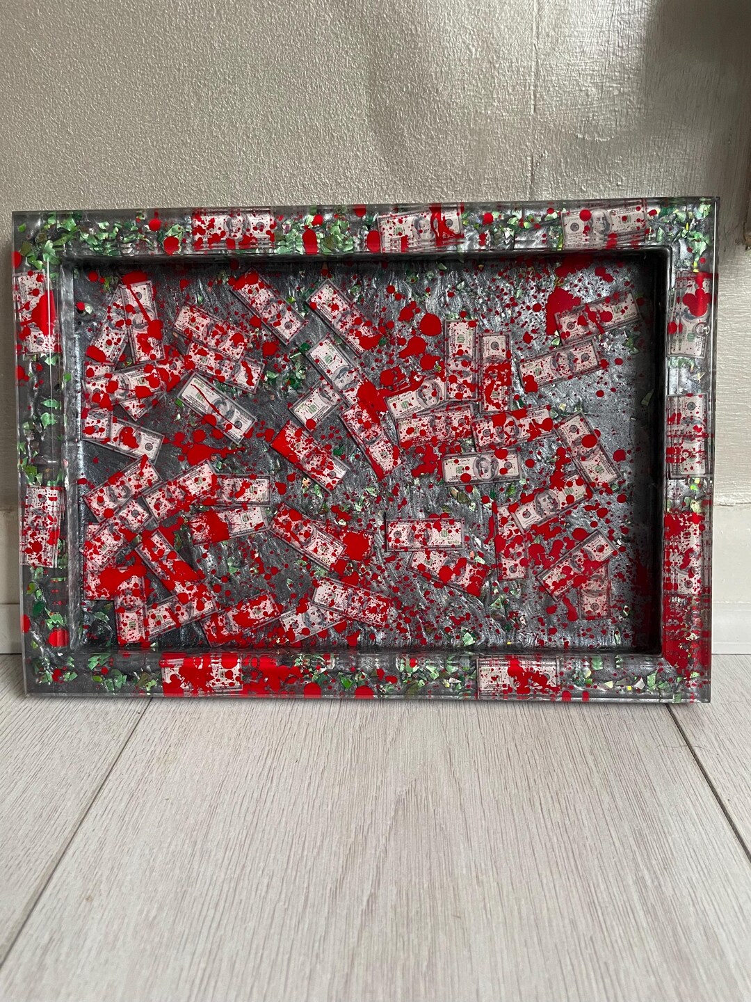 Large Custom Resin Tray. Dark Grey Rectangle Dish With Exclusive Blood ...