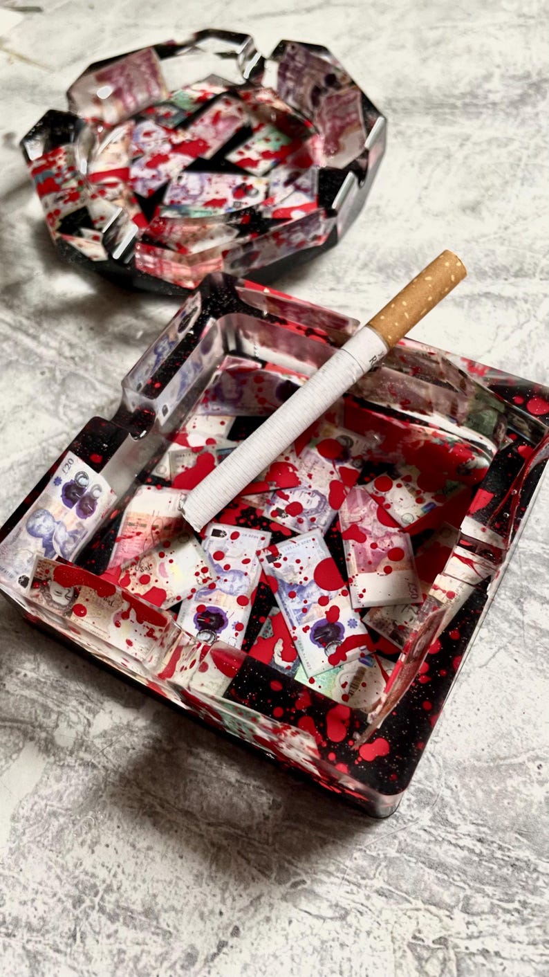 Custom Resin Ashtray. British Blood Money Square & Octagon Trinket Dish ...