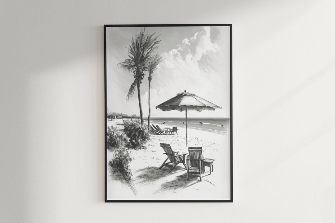 Calming Beach Sketch Poster Download - Etsy
