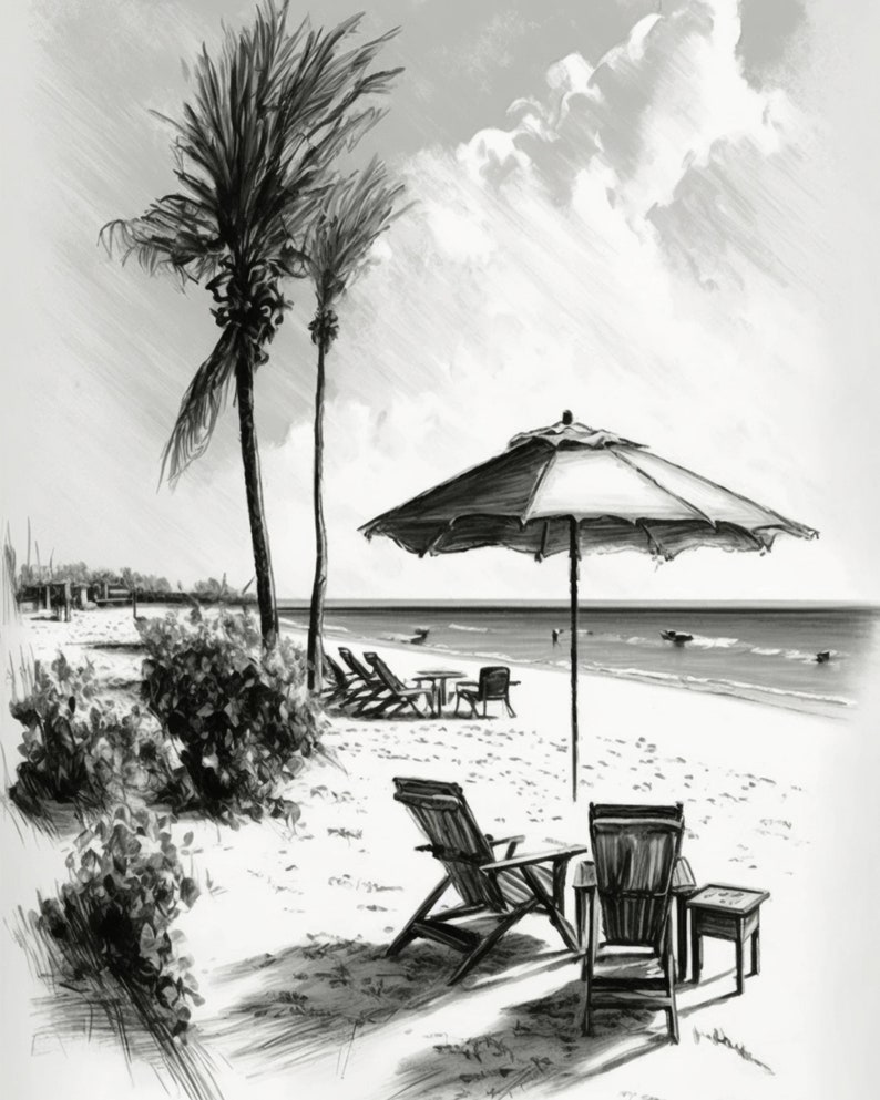 Calming Beach Sketch Poster Download - Etsy