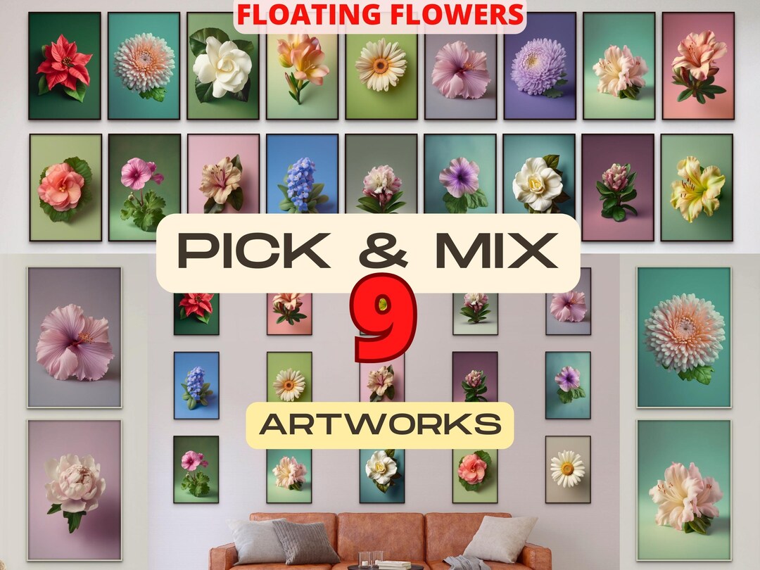 Pick & Mix Floating Flowers - Create Your Own Gallery Wall - Choose 9 ...