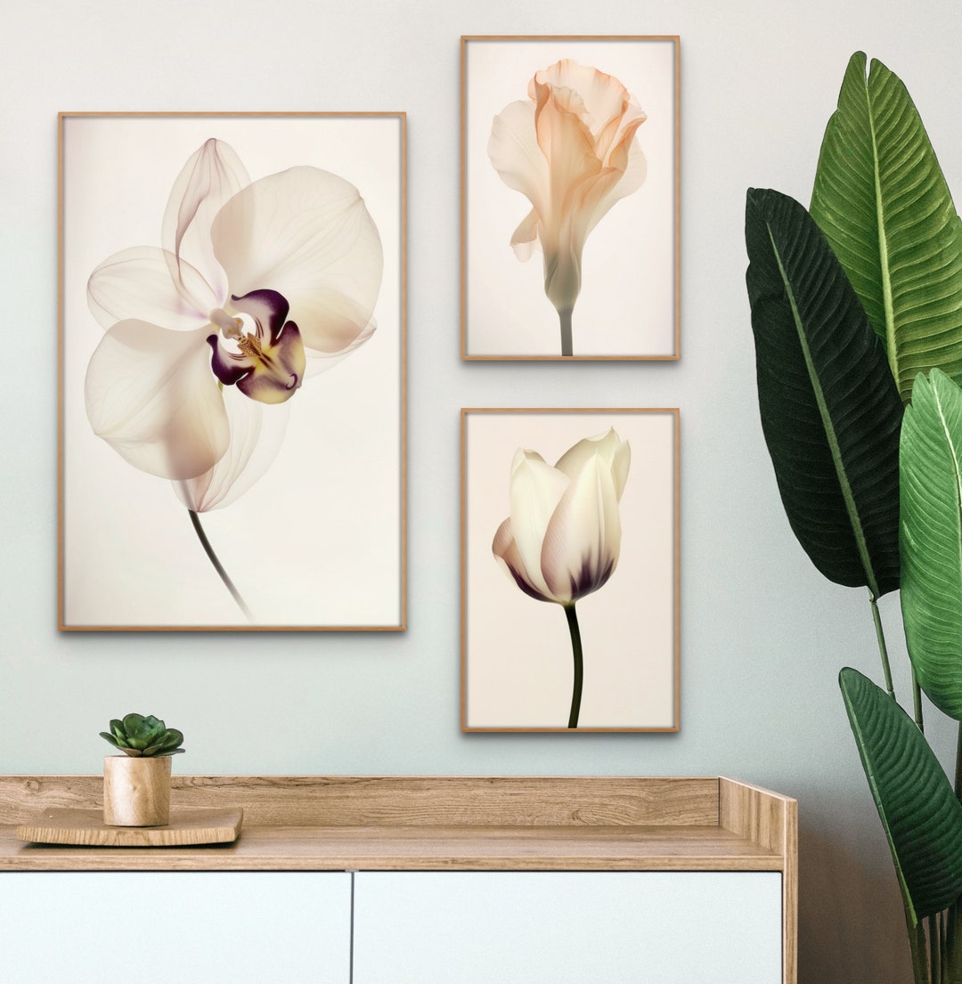 Trilogy of Muted Flowers | Printable Flowers in Muted Colors | Set of 3 ...