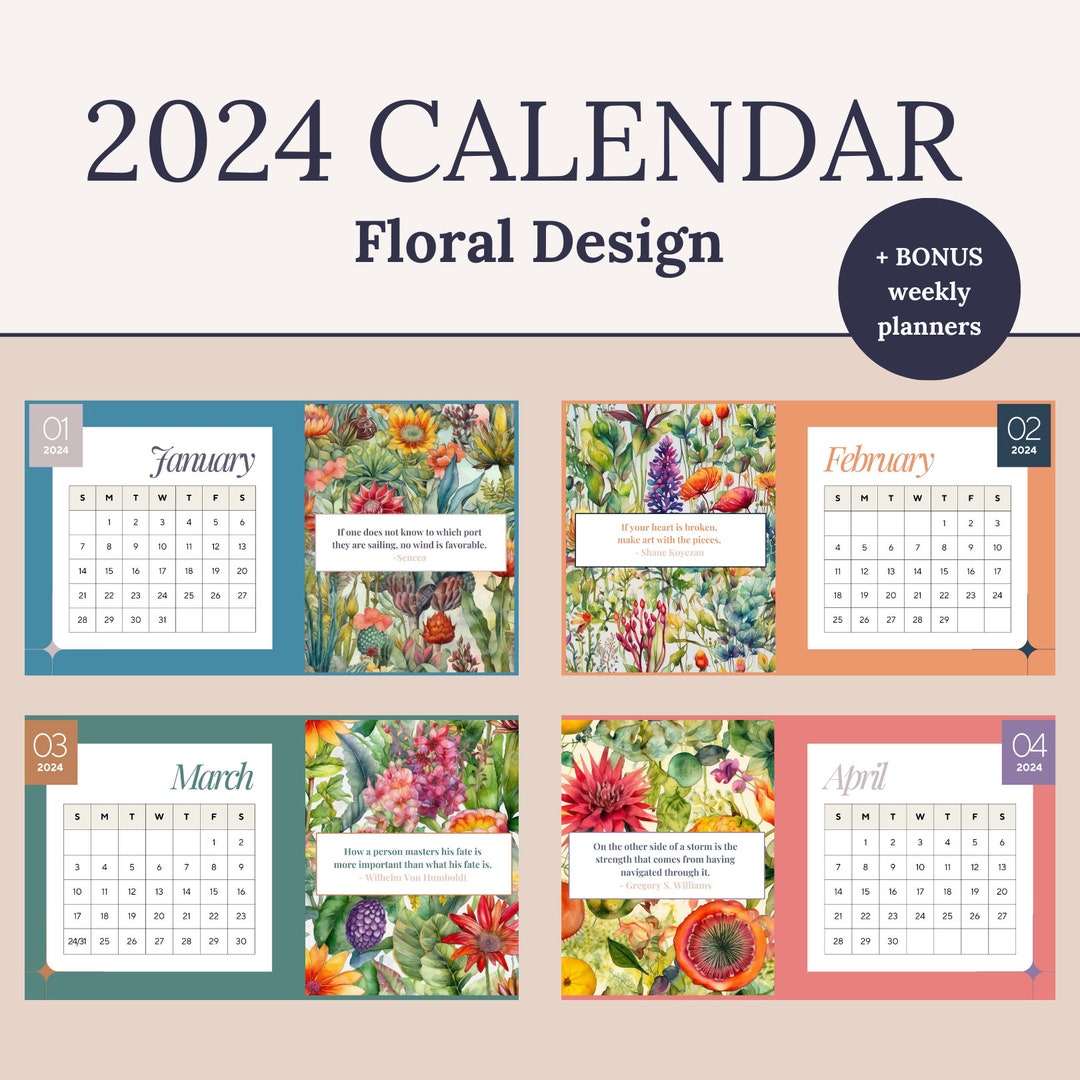 2024 Calendar and Monthly Planner - 5 Bonus Weekly Planners - Landscape ...
