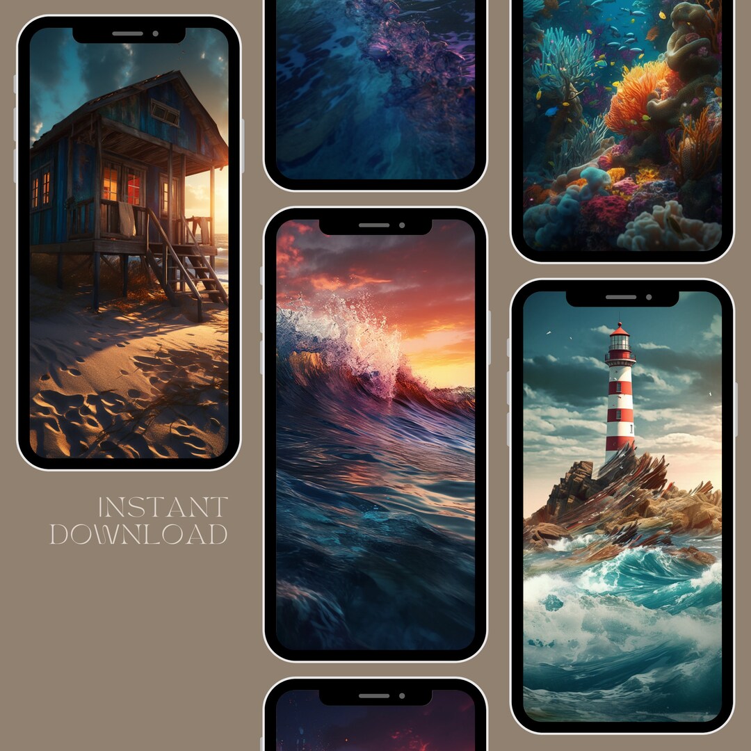 Nautical Theme, Beach, Ocean, Seashells. Set of 16 HD, 8K iPhone and ...