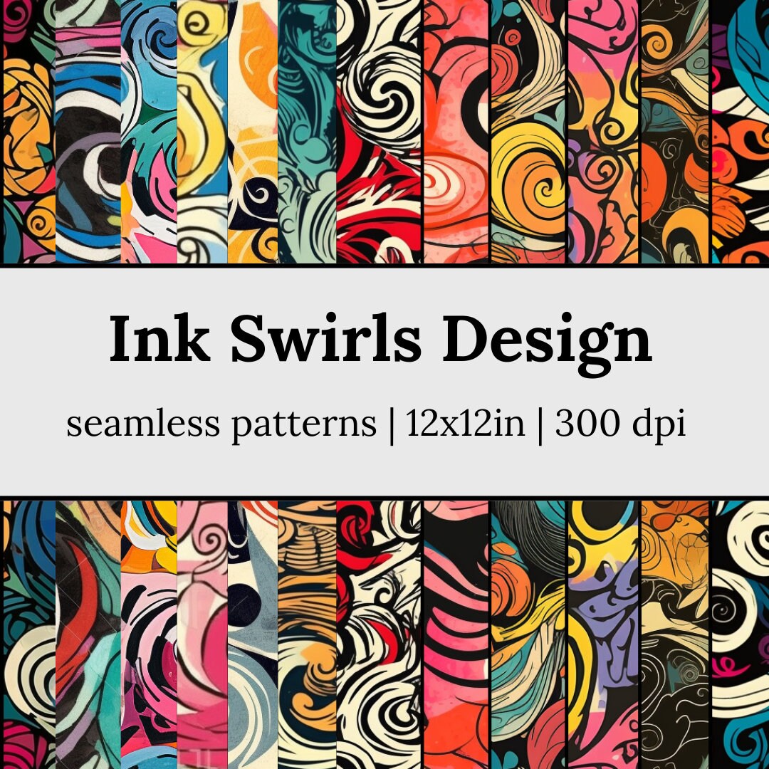 SEAMLESS Patterns - Ink Swirls Design - Abstract - Digital Paper - 12 ...