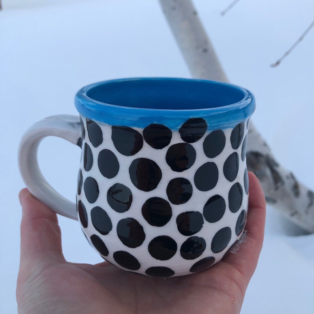 Unique Hand Thrown and Hand Painted Polka Dot Mug - Etsy
