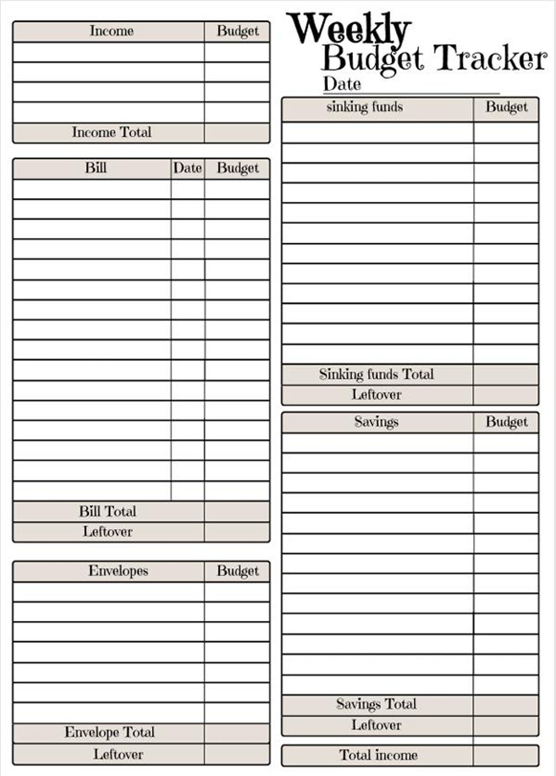 Monthly and Weekly Budget Tracker Sheets Digital Download - Etsy
