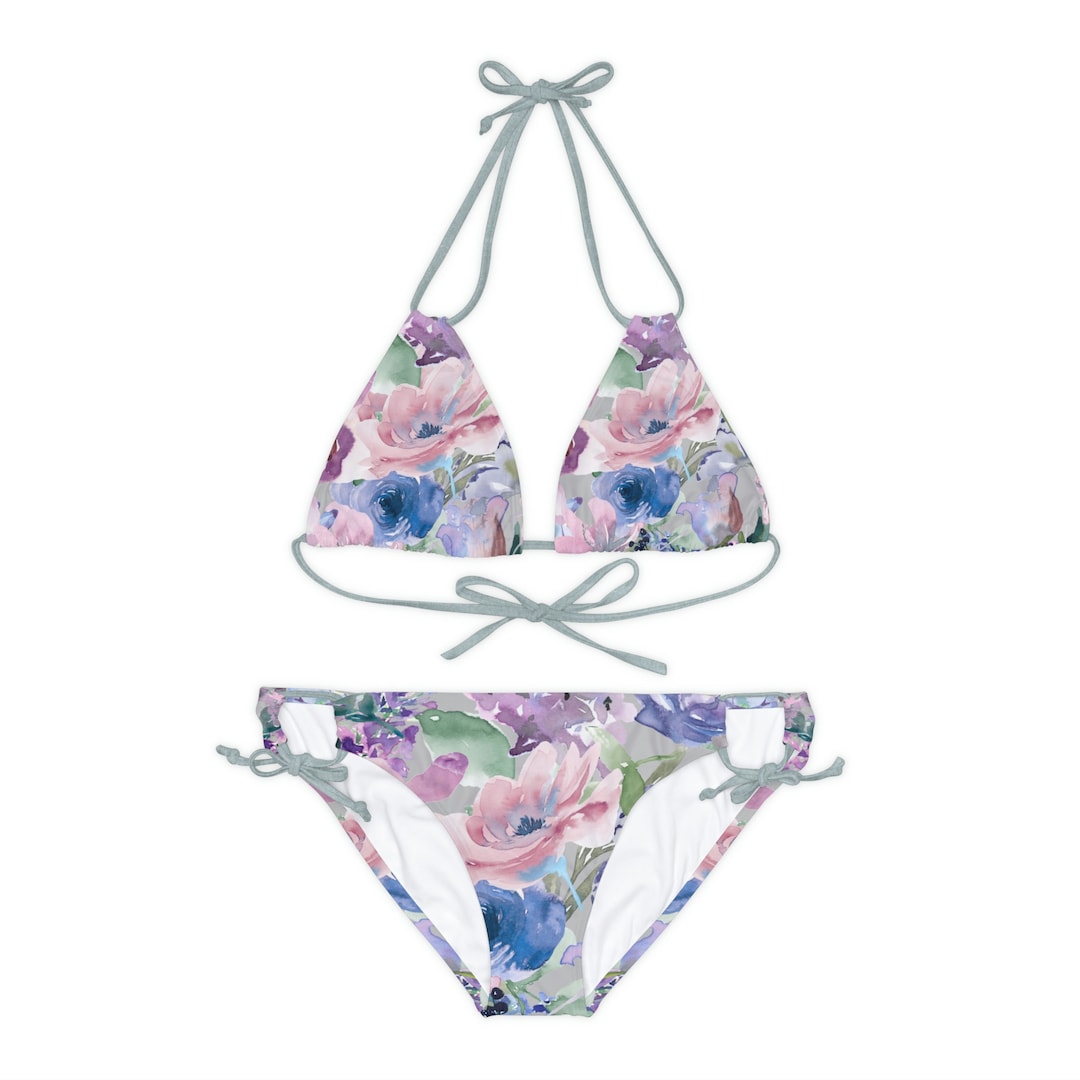 Purple Pink Floral Watercolor Bikini Beautiful Flower Swimsuit Women ...