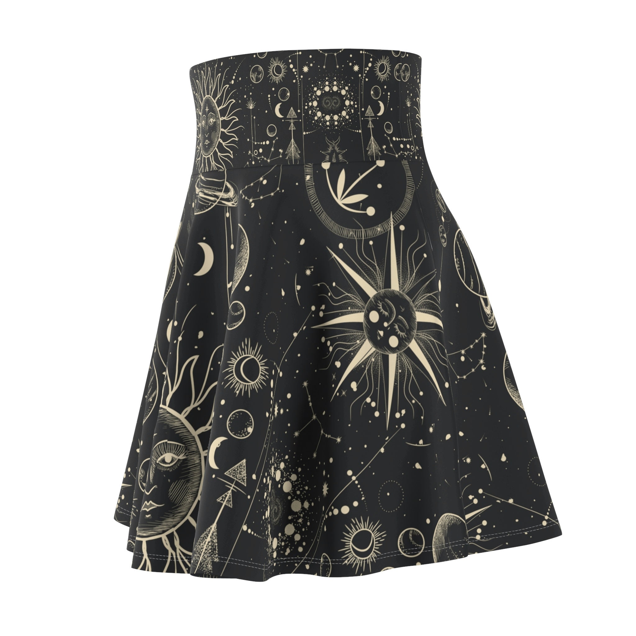 Celestial Sun Moon Stars Women's Skater Skirt Black Space Astronomy ...