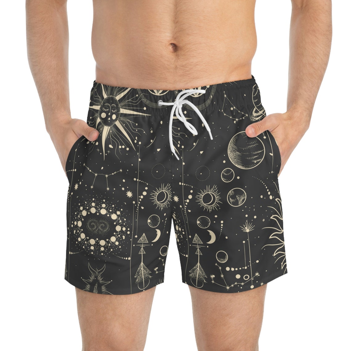 Celestial Outer Space Men's Swimming Trunks Sun Moon Stars Swim Trunks Galaxy Planets Lover ...