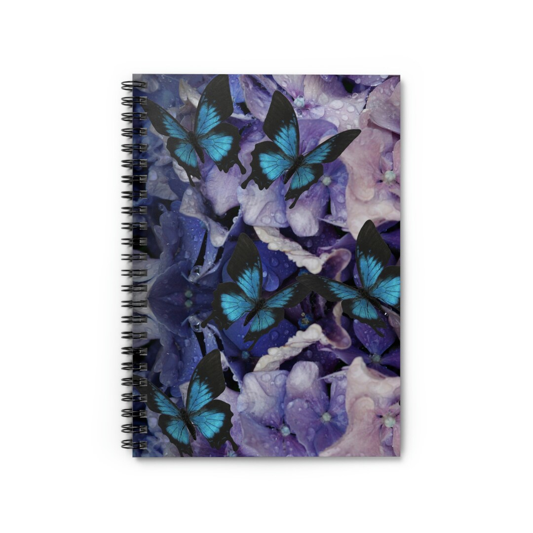 Blue Butterflies Purple Hydrangeas Spiral Notebook Ruled Line - Etsy