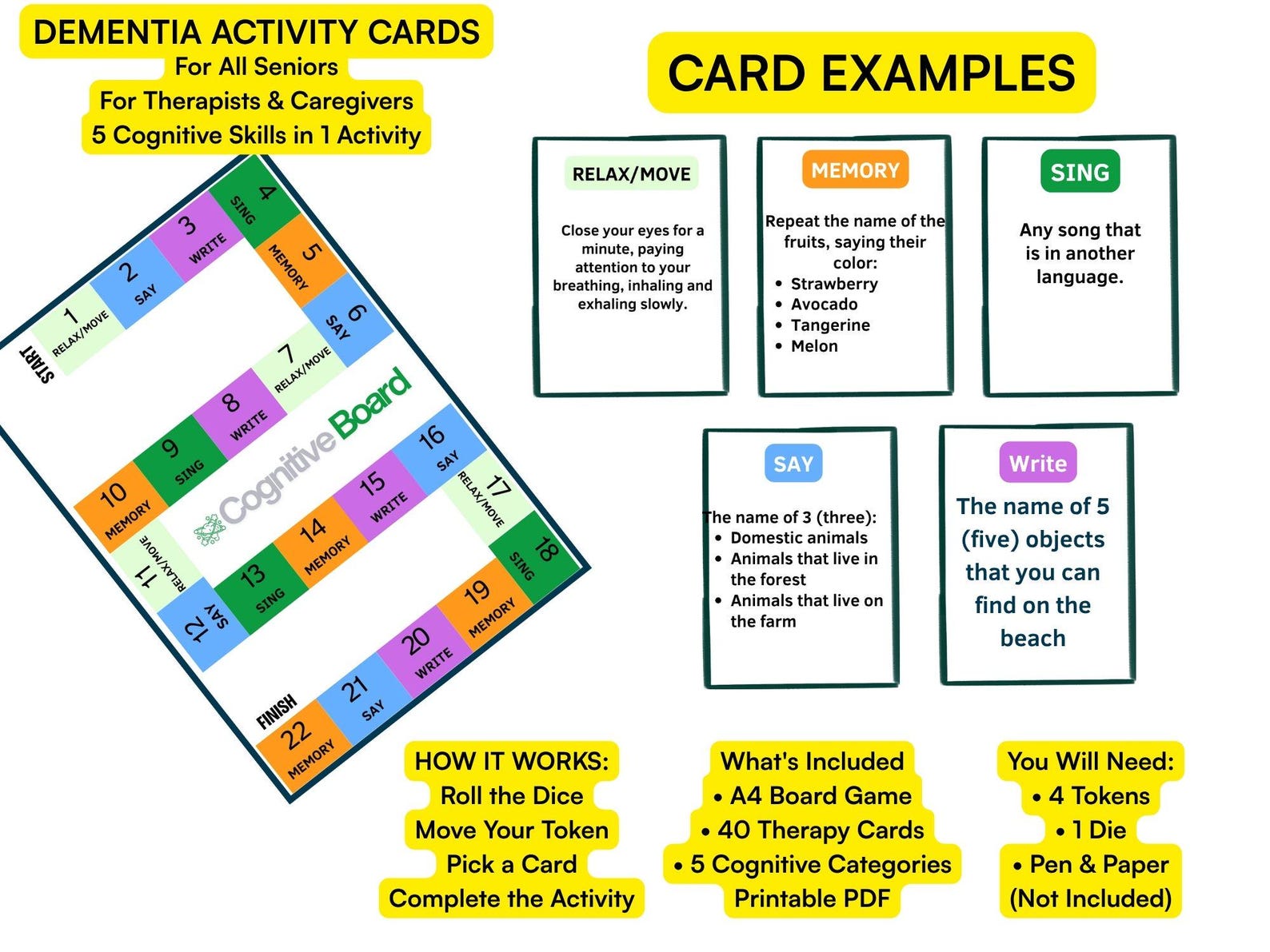 Cognitive Therapy Board Game for Seniors, Dementia Board Game, OT ...