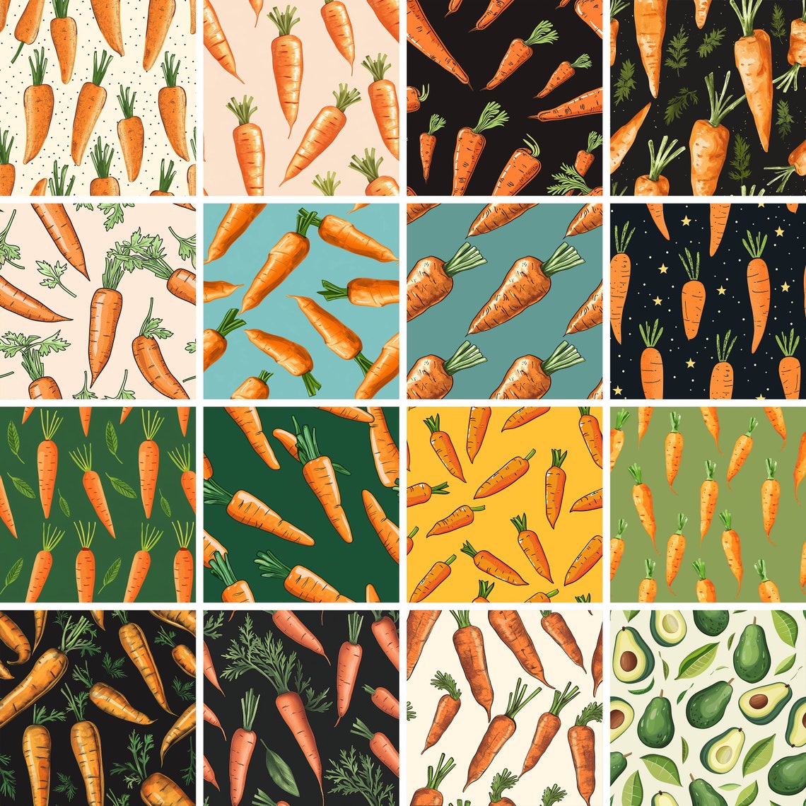 20 Carrot Seamless Patterns, Carrot Paper, Carrot Digital Paper, Carrot ...