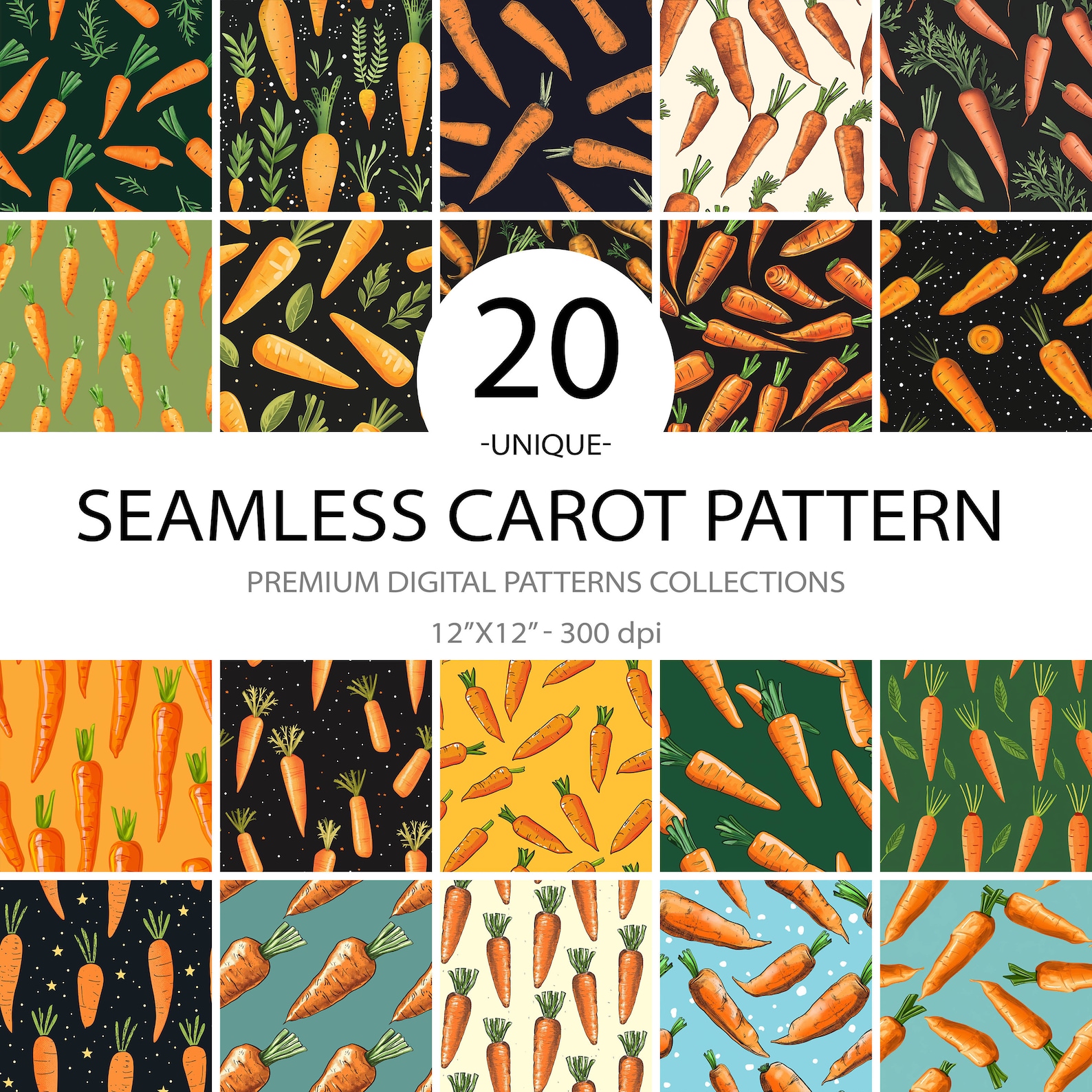 20 Carrot Seamless Patterns, Carrot Paper, Carrot Digital Paper, Carrot ...