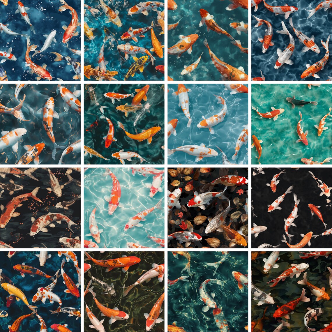 20 Koi Fish Seamless Patterns, Koi Fish Paper, Koi Fish Digital Paper ...
