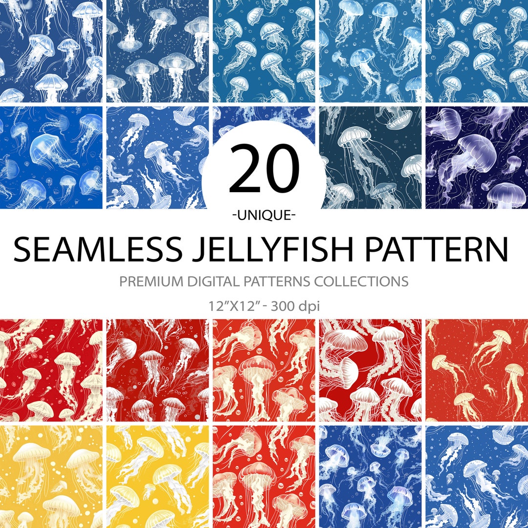 20 Jellyfish Seamless Patterns, Jellyfish Paper, Jellyfish Digital ...