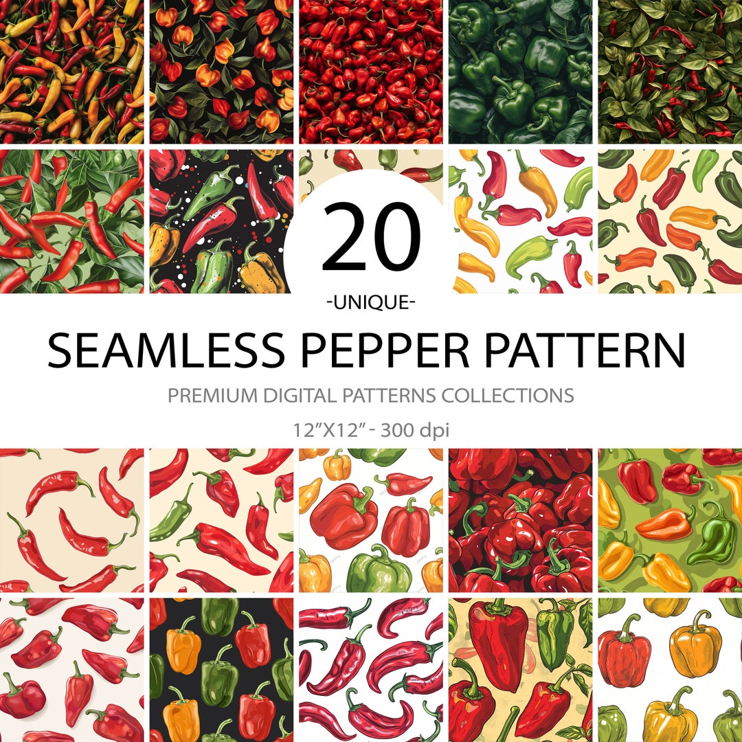20 Pepper Seamless Patterns, Pepper Paper, Pepper Digital Paper, Pepper ...