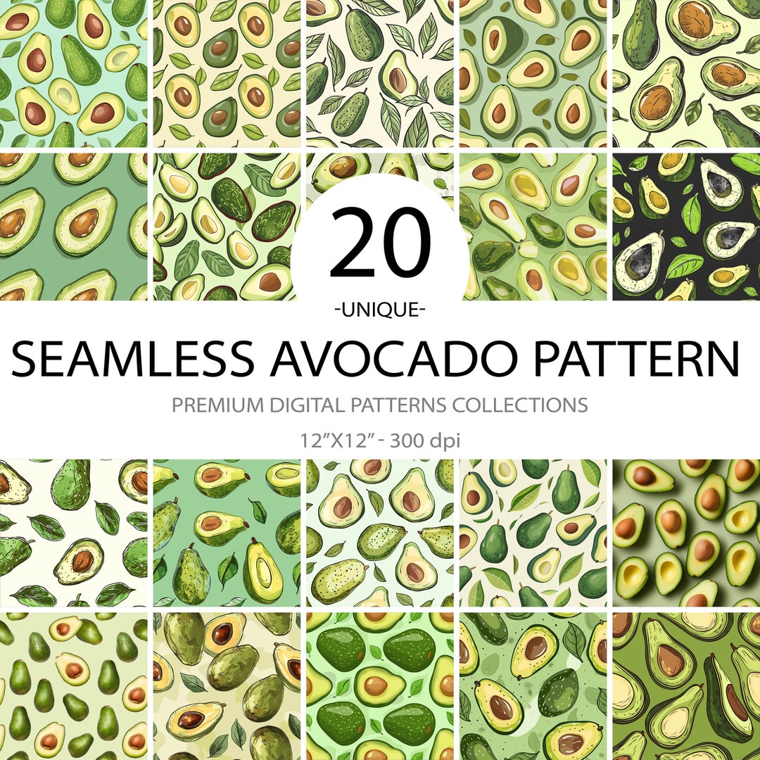20 Avocado Seamless Patterns, Avocado Paper, Avocado Digital Paper ...