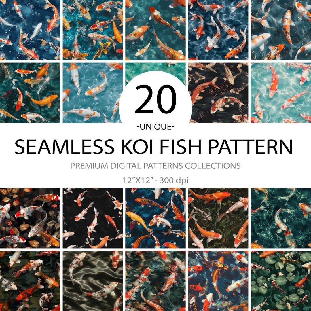 20 Koi Fish Seamless Patterns, Koi Fish Paper, Koi Fish Digital Paper ...