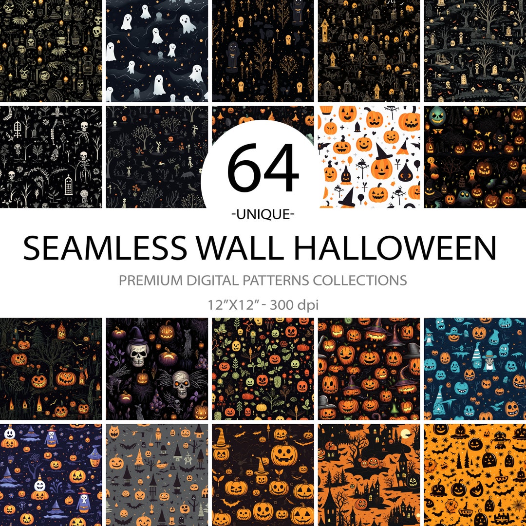 64 Halloween Seamless Patterns, Halloween Paper, Halloween Digital ...