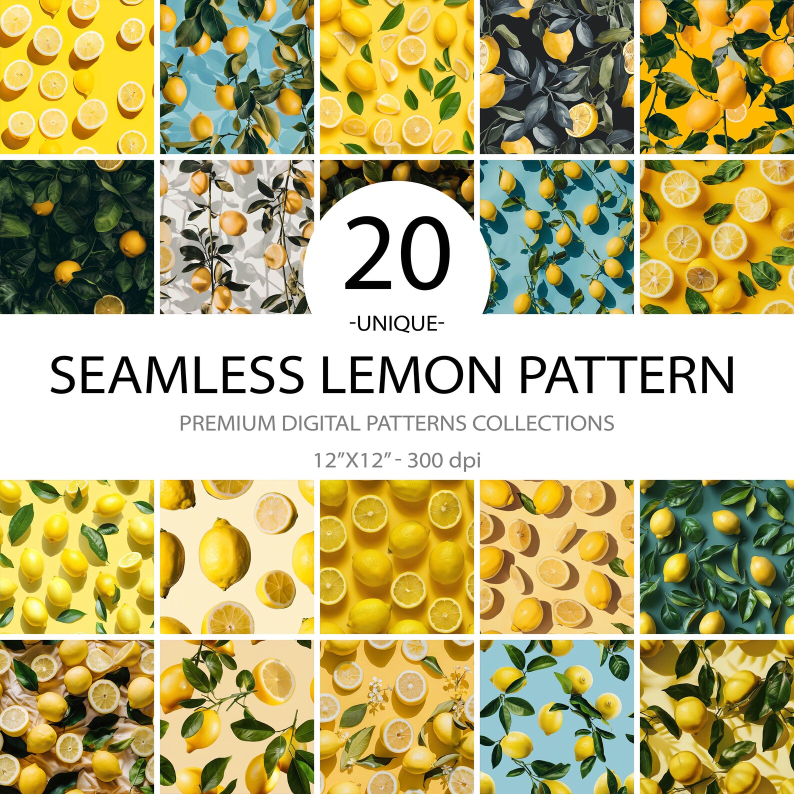 20 Lemon Seamless Patterns, Lemon Paper, Lemon Digital Paper, Lemon ...