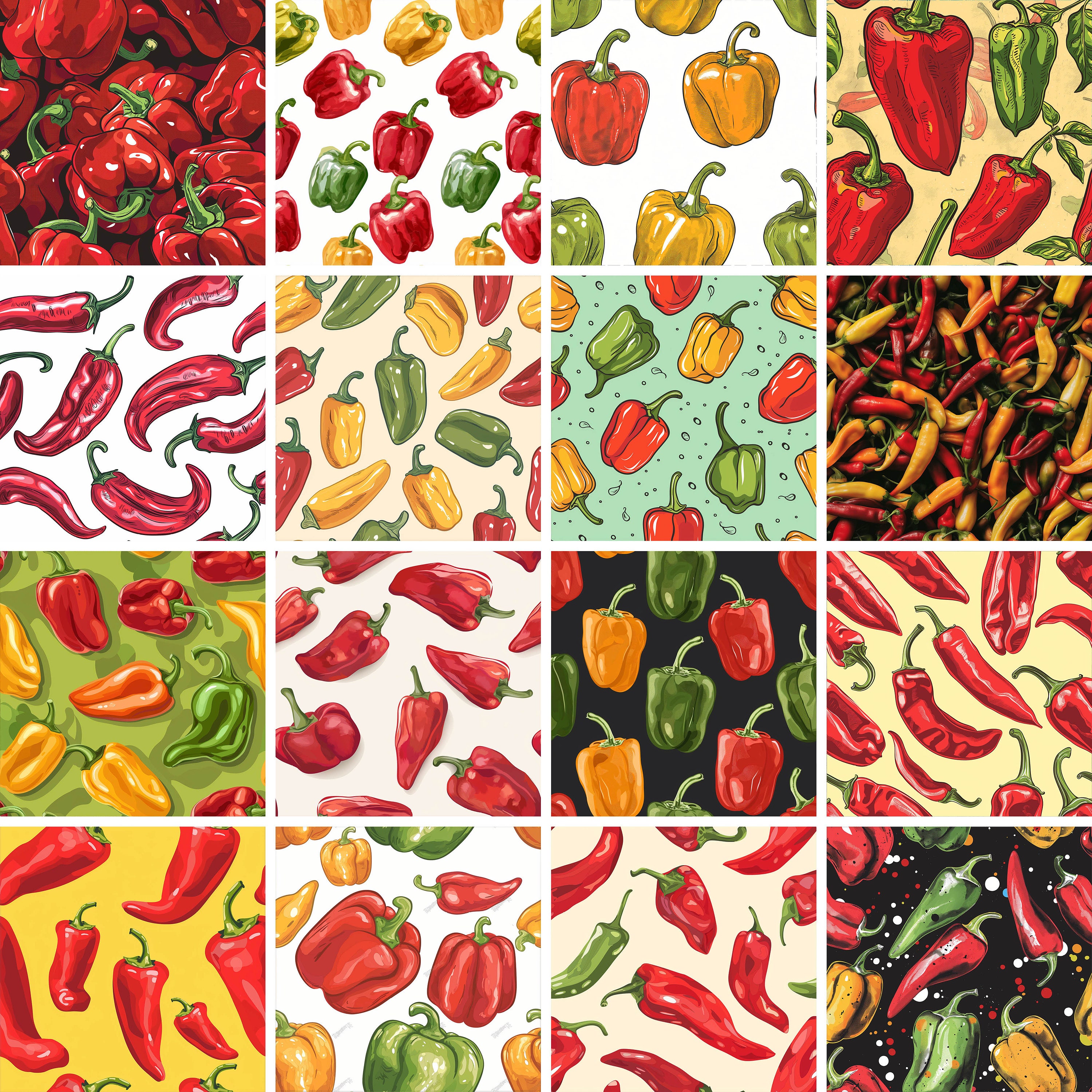 20 Pepper Seamless Patterns, Pepper Paper, Pepper Digital Paper, Pepper ...