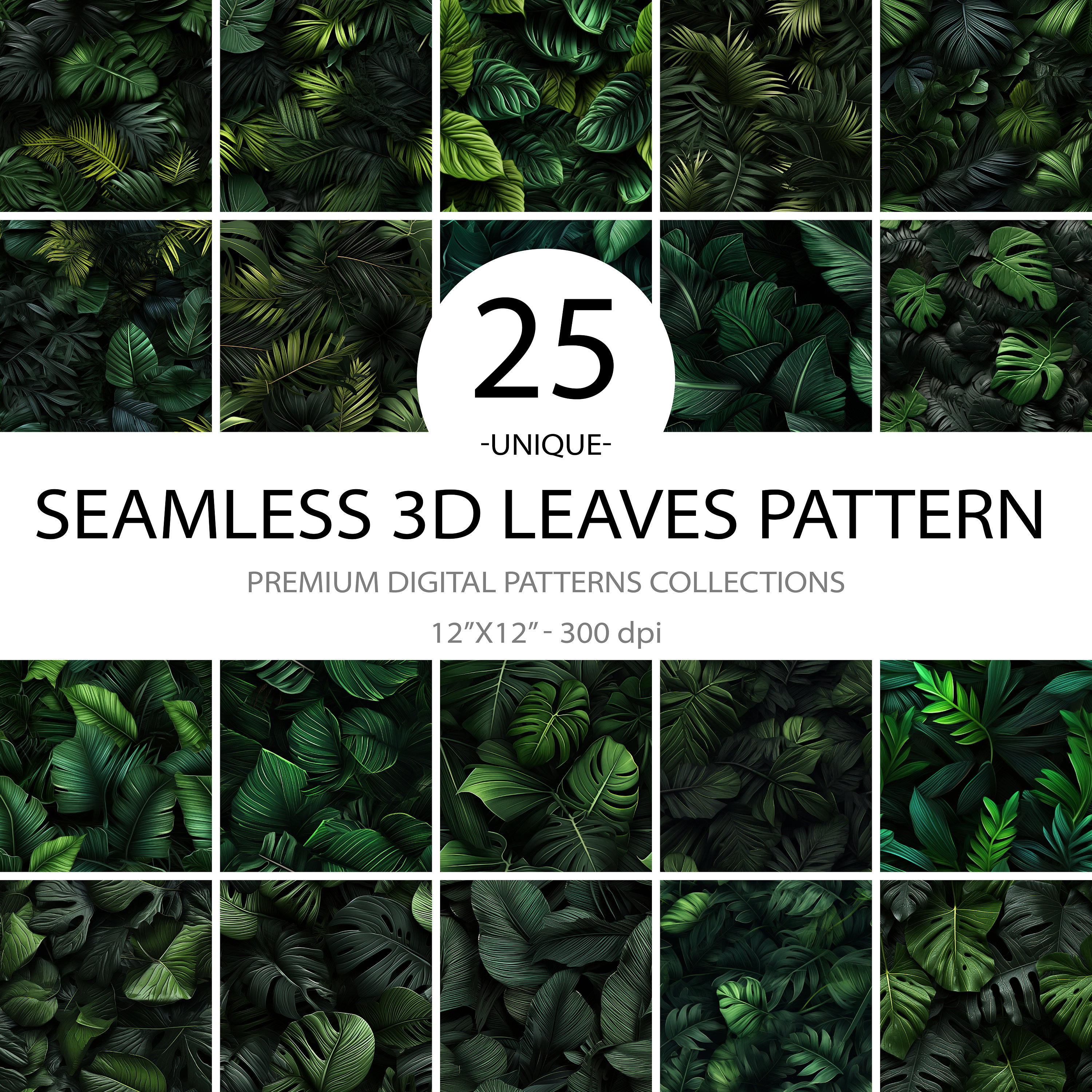 25 3d-leaf Seamless Patterns, 3D Leaf Paper, 3D Leaf Digital Paper, 3D ...