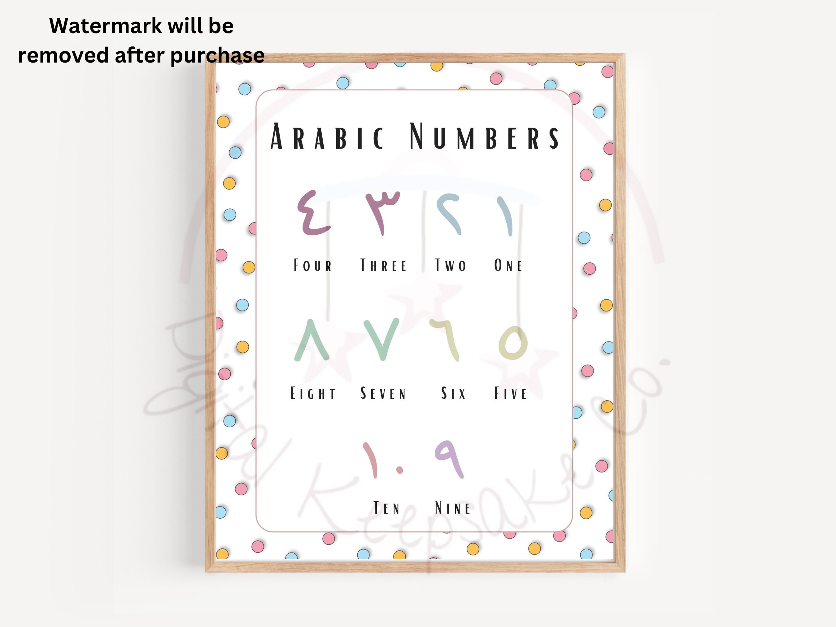 Arabic Number Chart for Kids, Arabic Educational Posters, Homeschool ...