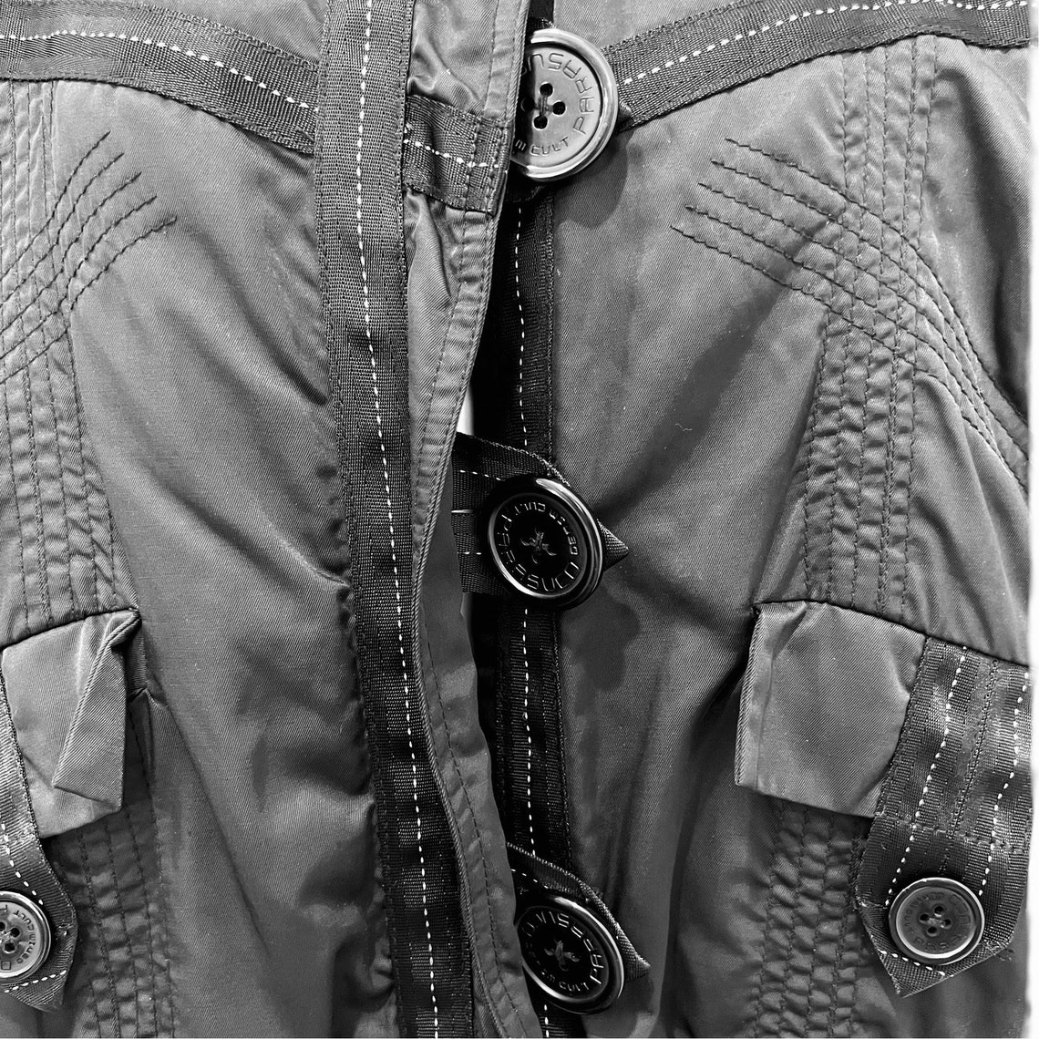 Parasuco Denim Cult Black Button Front Bomber Jacket Size L Detachable ...