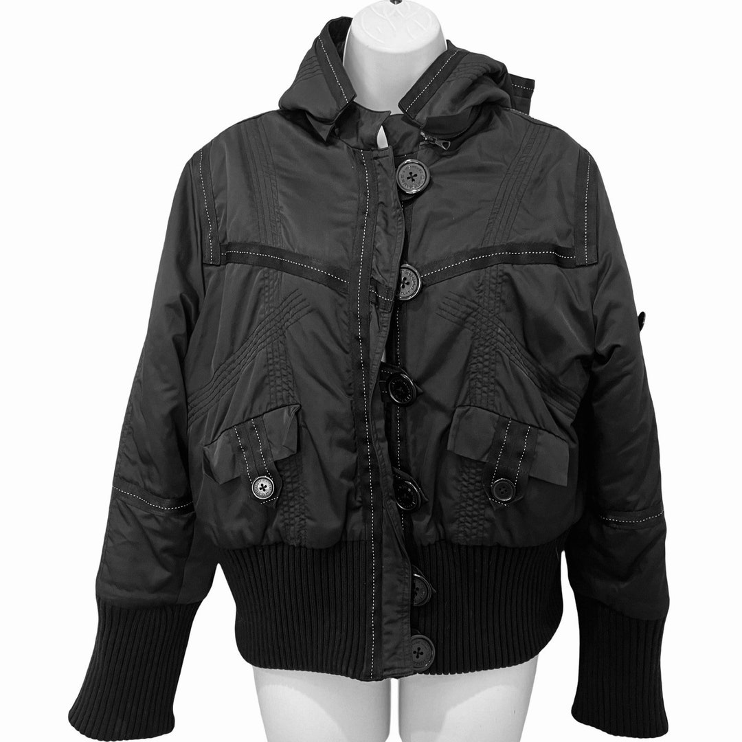 Parasuco Denim Cult Black Button Front Bomber Jacket Size L Detachable ...