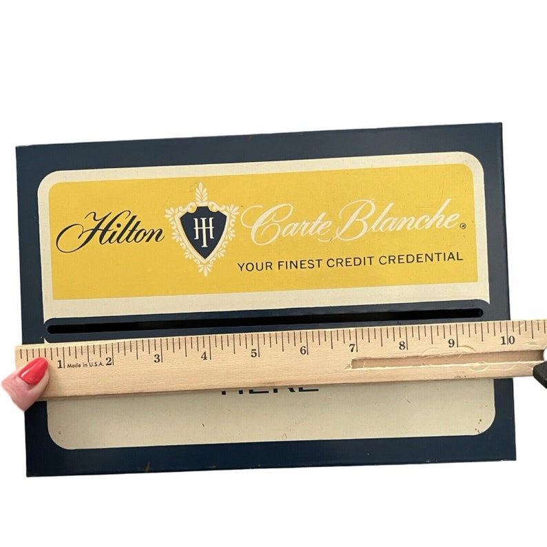 Vintage Hilton Carte Blanche Credit Card Application Blue Yellow Tin ...