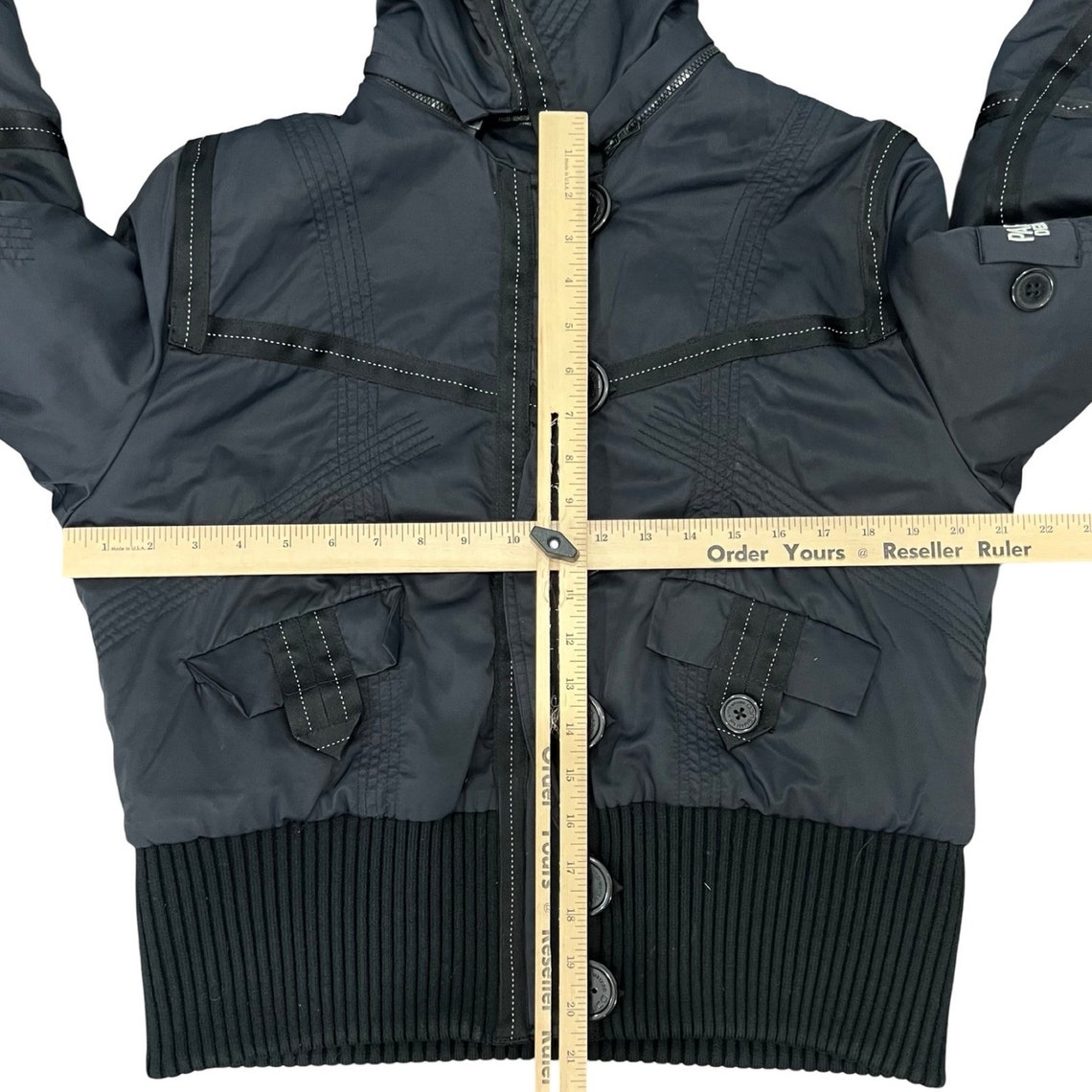 Parasuco Denim Cult Black Button Front Bomber Jacket Size L Detachable ...