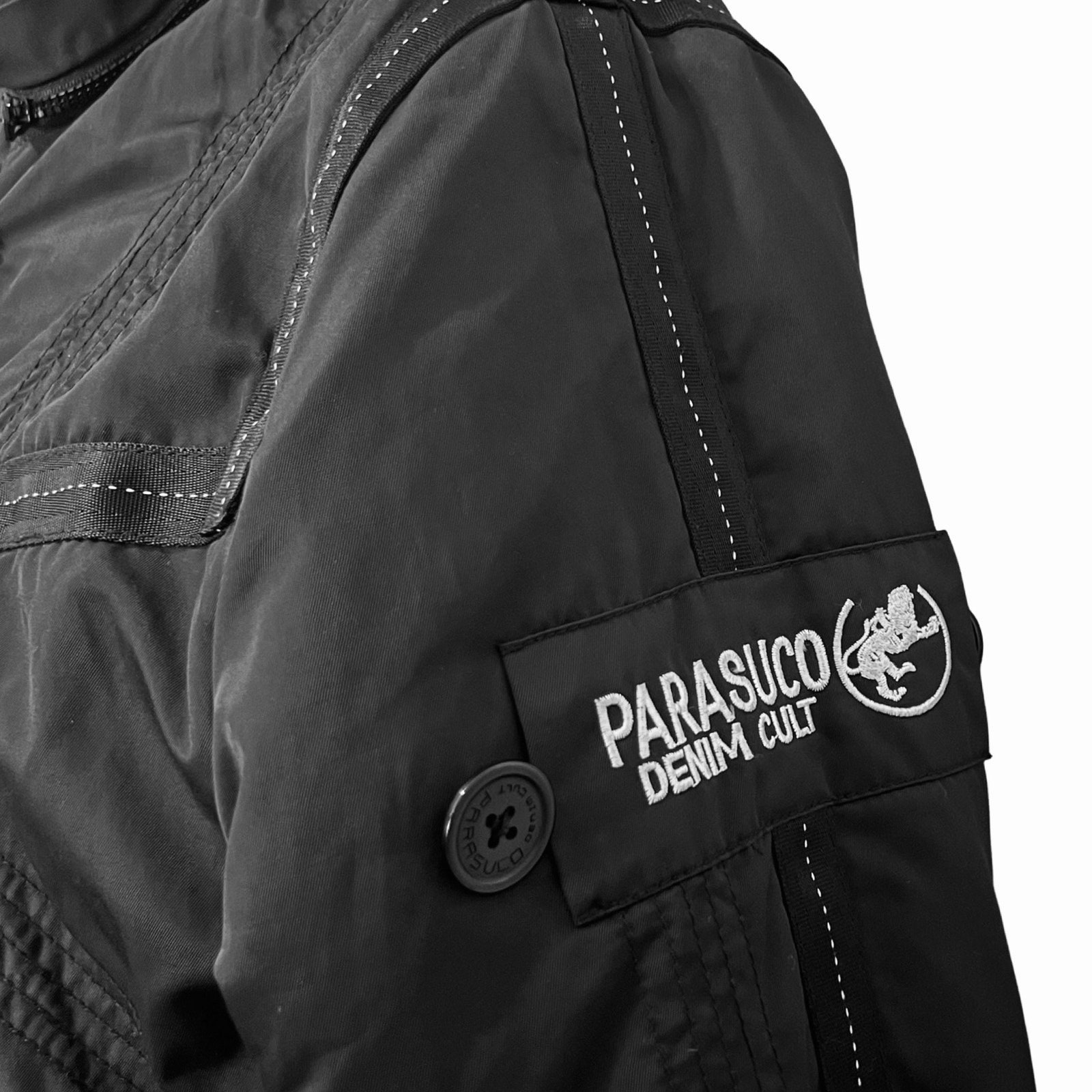 Parasuco Denim Cult Black Button Front Bomber Jacket Size L Detachable ...