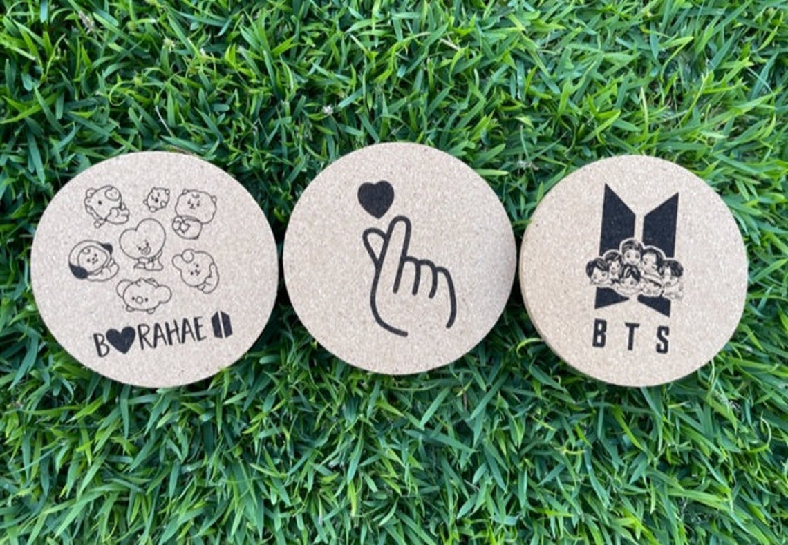BTS/BT21 Set of 3 Cork Coasters - New! - Etsy