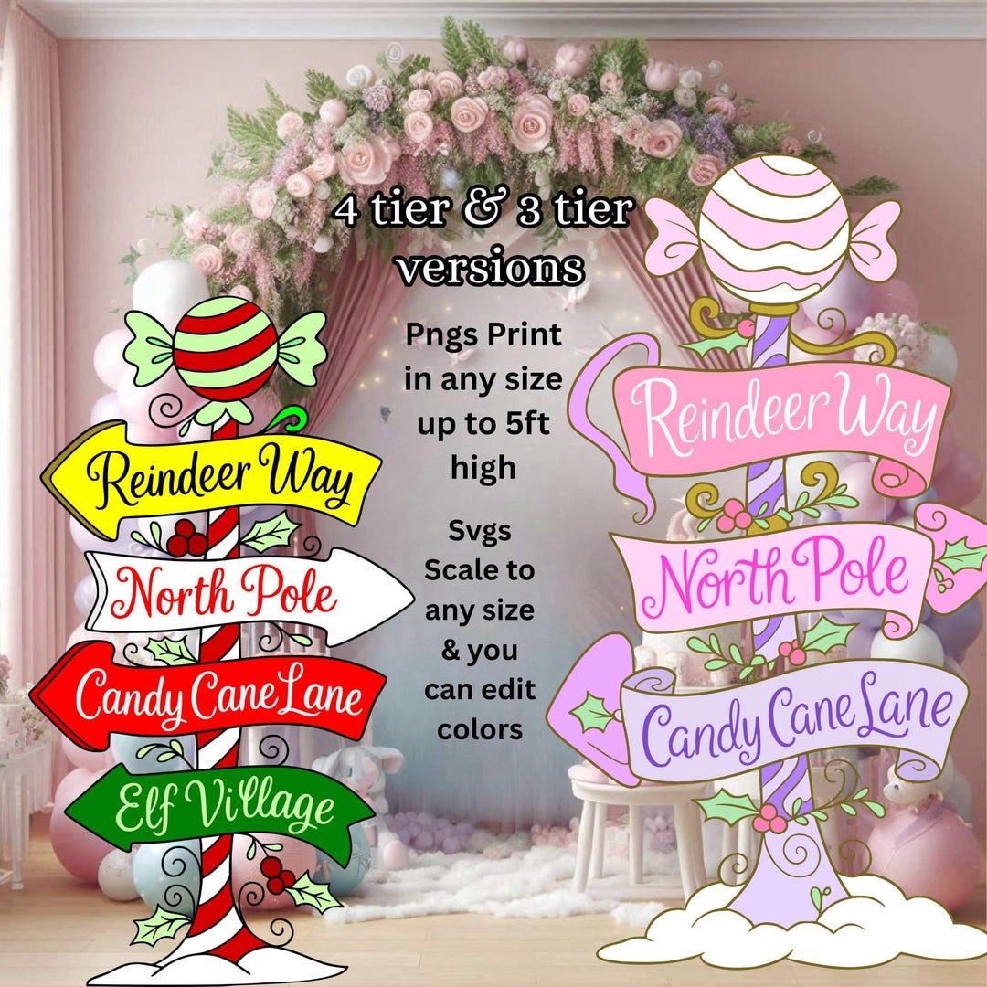 Svg Png Pastel 4ft Whimsical Christmas Directional Sign Bundle, Cute ...